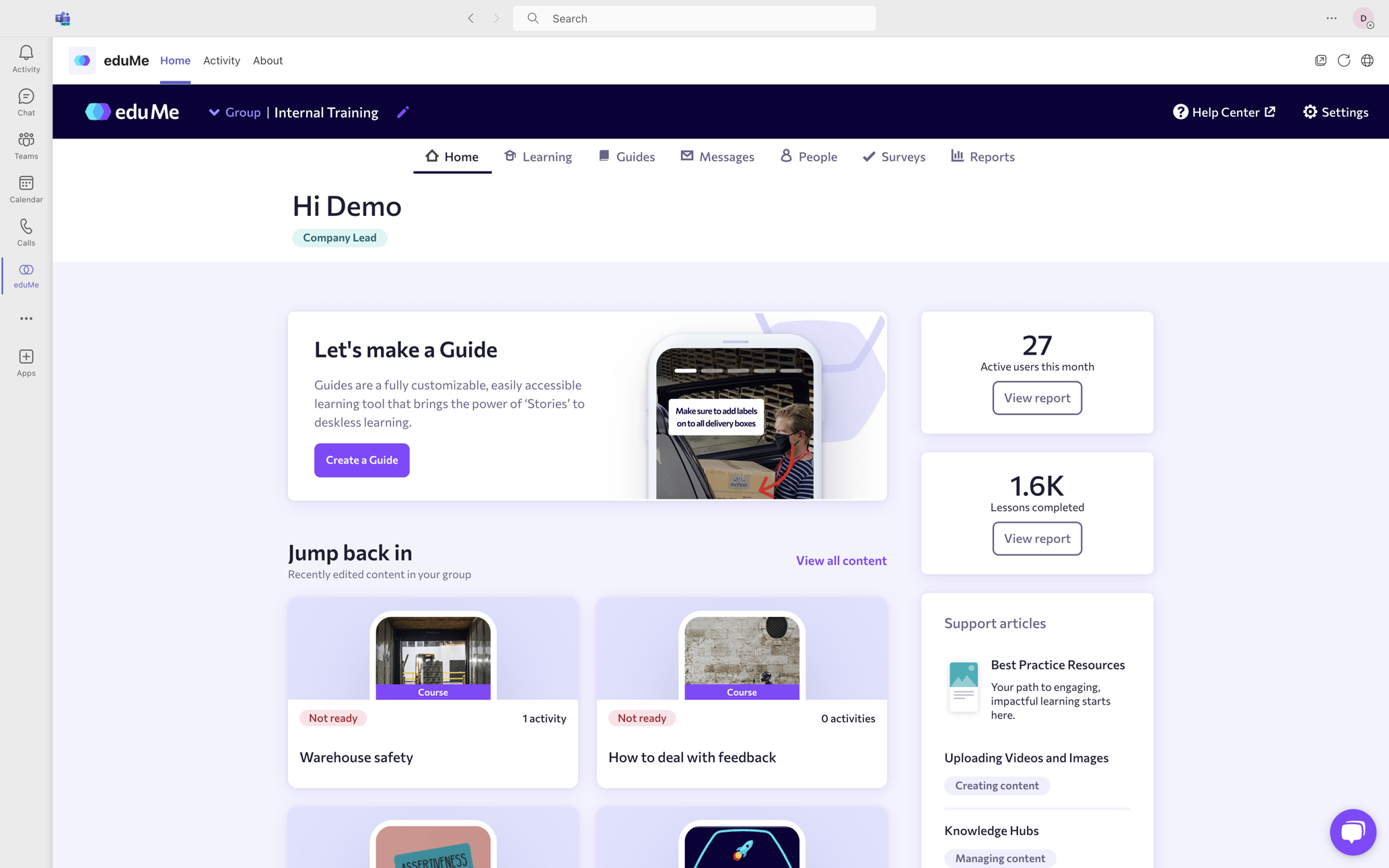 Sharing eduMe Courses in Microsoft Teams